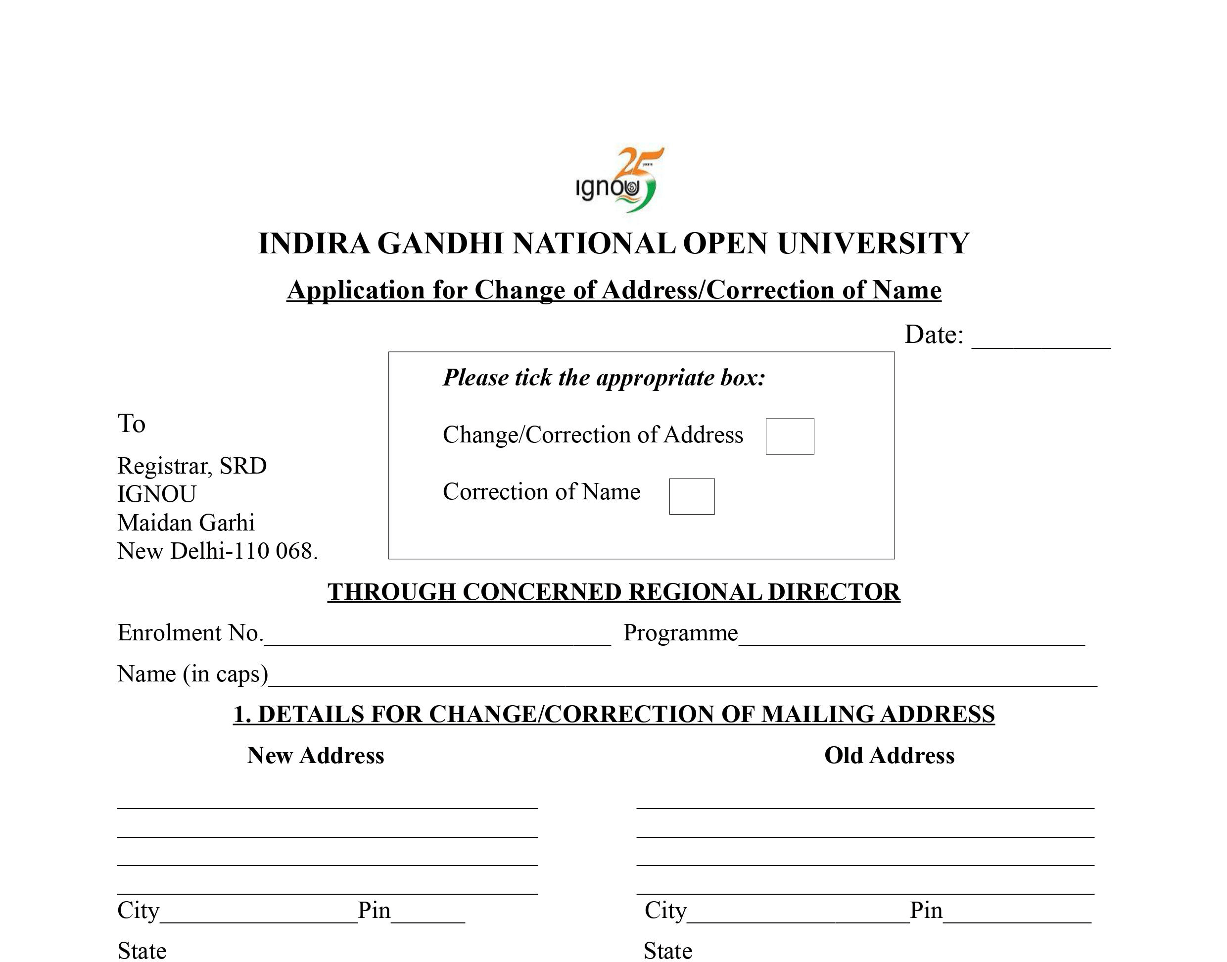 How To Change The Address In IGNOU